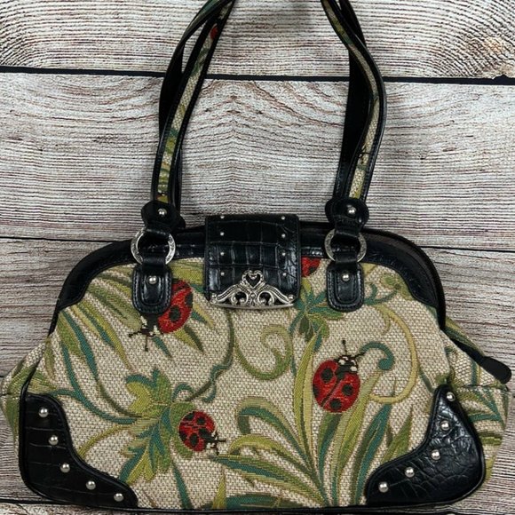 Bags | Vintage Mc Marc Chantal Tapestry Lady Bug Double Handle Shoulder Bag | Poshmark